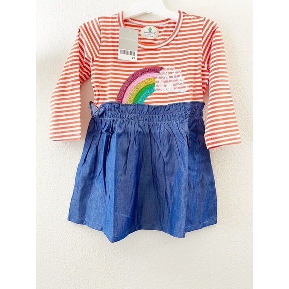 Dresses | Nwt Gold Treasure Toddler Girls Rainbow Dress Stripped Red ...